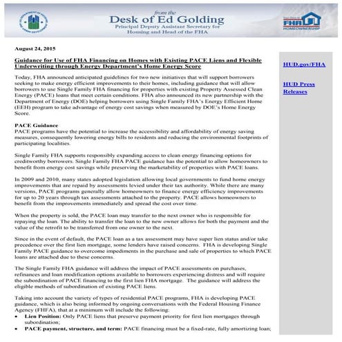 FHA Guidance letter on PACE Programs | PDF