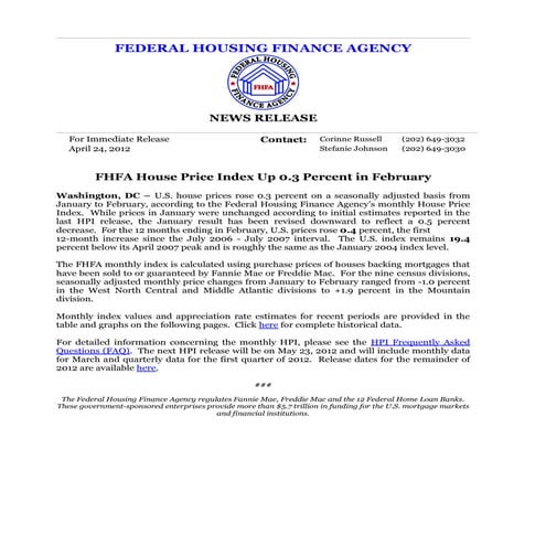 FHFA House Price Index Up 0.3 Percent in February | PDF
