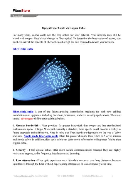 8 Reasons To Choose Fiber Optic Cable Over Copper Cable | PDF