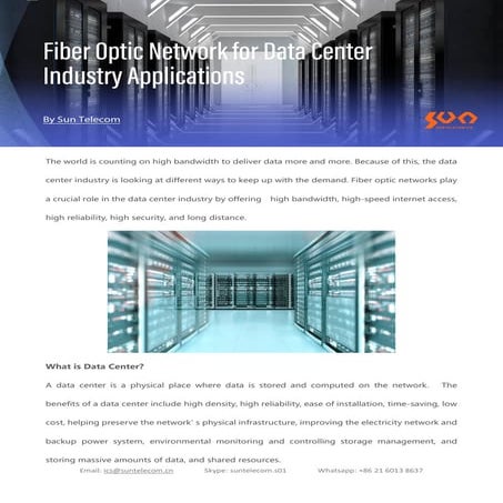 Fiber Optic Network for Data Center Industry Applications | PDF