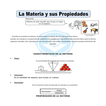 Hoja De Trabajo Sobre La Materia Y Sus Propiedades Propiedades