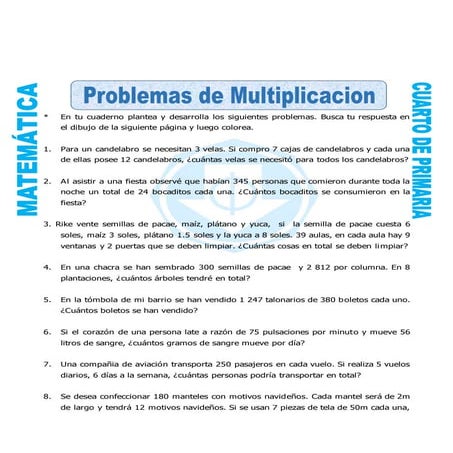 Problemas De Palabras De Multiplicación Resolución De Problemas