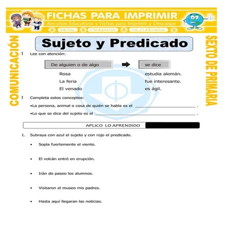 Hojas De Trabajo Sobre Sujeto Y Predicado Sujeto Y Predicado Online