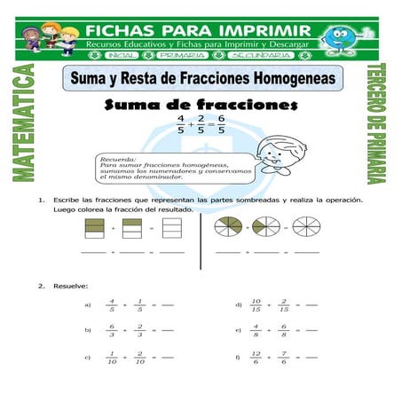 Hojas De Trabajo Sobre Sumar Y Restar Fracciones Fracciones Para