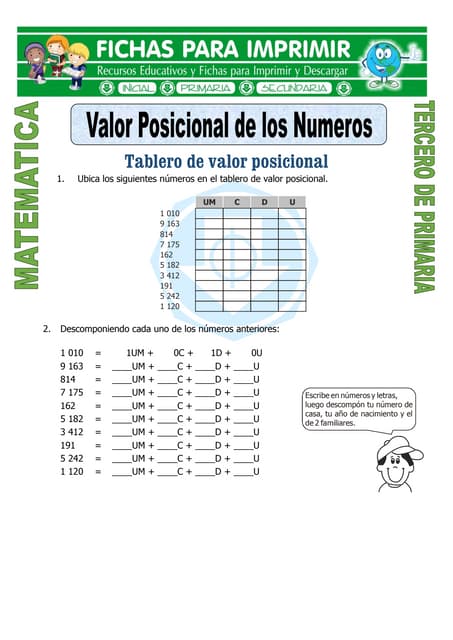 Hojas De Trabajo De Valor Posicional En Formato Estándar Guía De