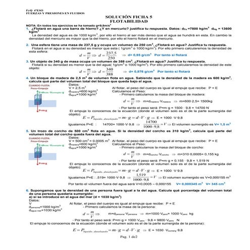Hoja De Trabajo Sobre Densidad Y Flotabilidad Cómo Calcular La