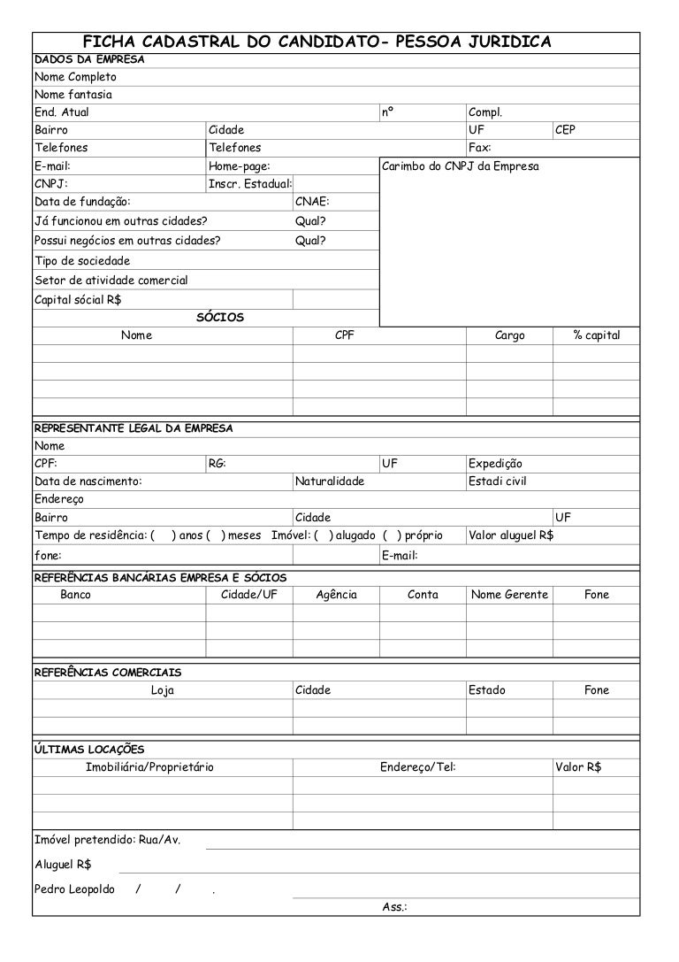 Modelo De Ficha Cadastral Do Cliente - Vários Modelos