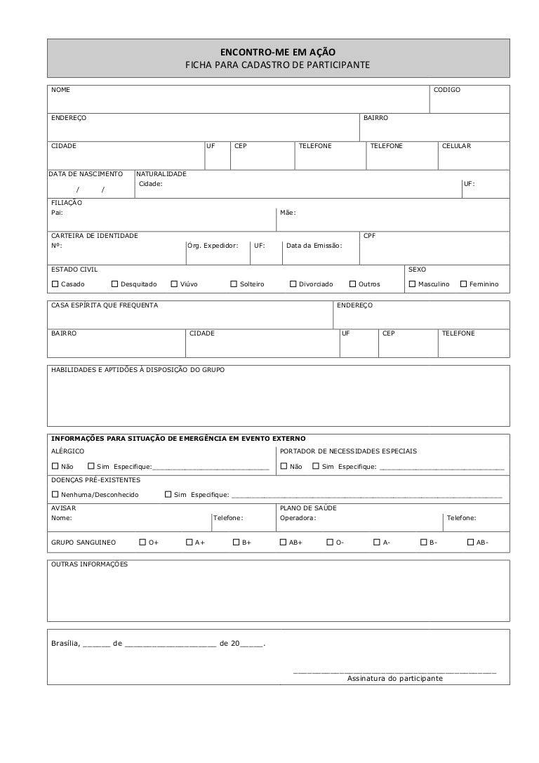 Ficha de cadastro de participante