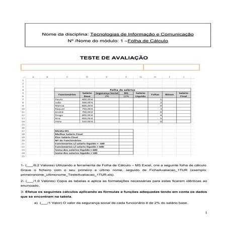 Folha De Teste De Ajuste De Insanidade Excel