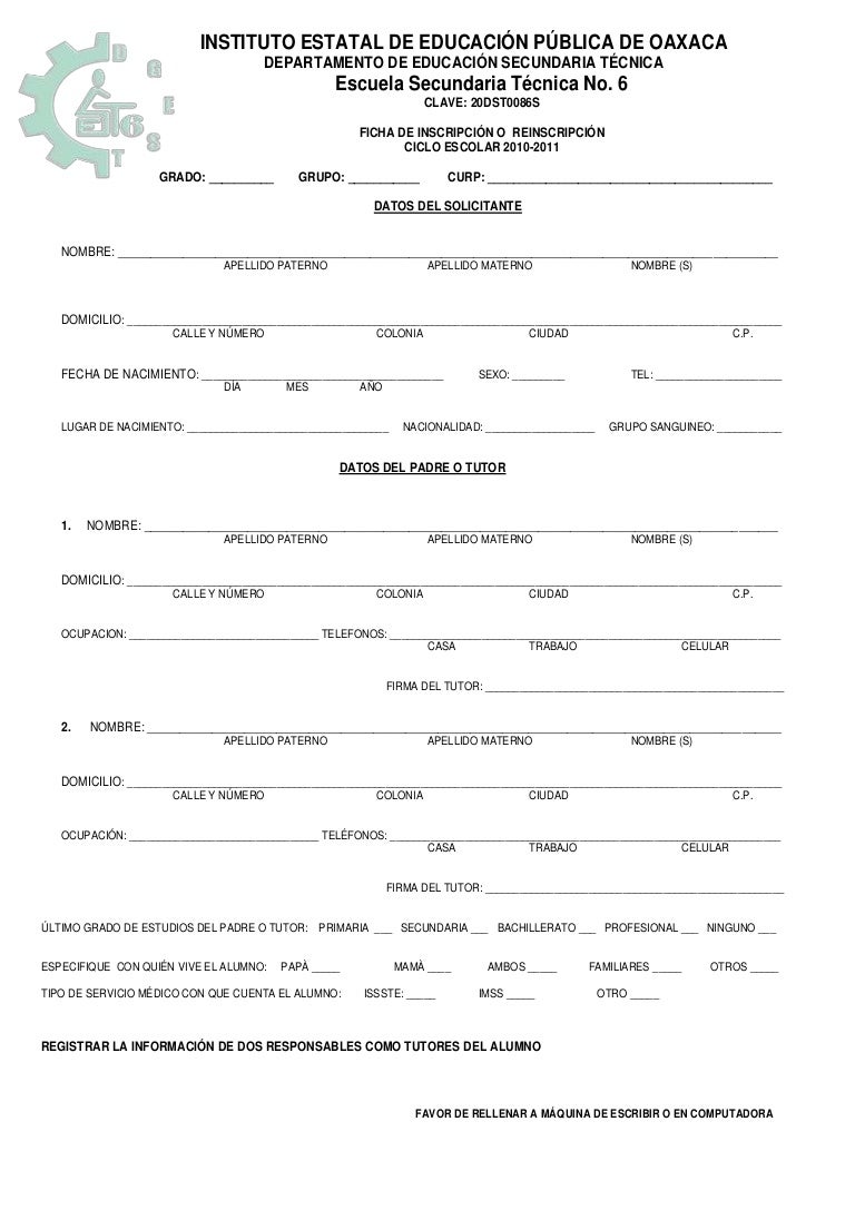 Ficha de inscripcion