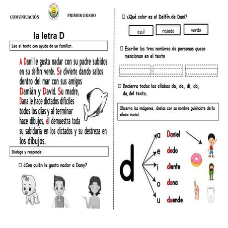 Hojas De Trabajo Con La Letra D Para Niños Pequeños
