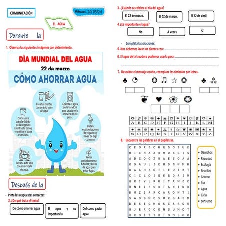 Hoja De Trabajo Sobre El Ciclo Del Agua Para Quinto Grado