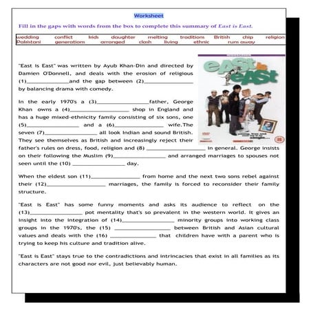 Worksheet about the film "East is East" | DOC