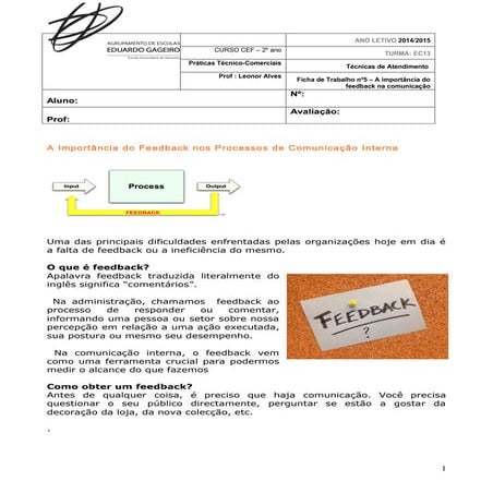 Ficha de trabalho nº 5 feedback | PDF