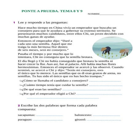 Ficha final tema 8 y 9 Lengua 2º E. Primaria. | PDF