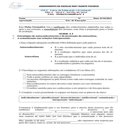 Ficha formativa 1 | DOCX | Education