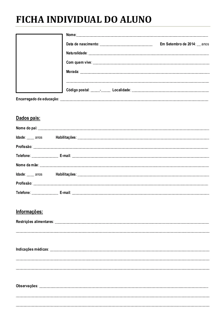 Ficha De Identificacao Aluno Ficha De Identificacao Aluno