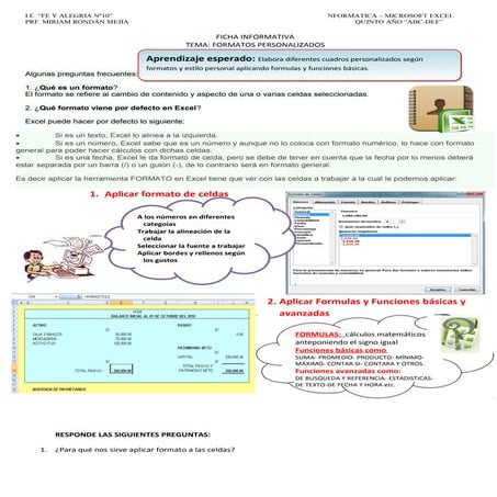 Ficha informativa 1 de excel de 5to | DOC