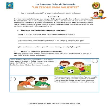 Hojas De Trabajo Gratuitas Sobre La Amistad Tarjetas Coloreables Para