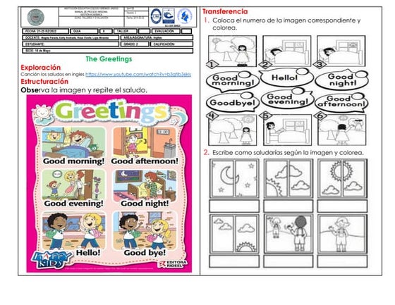 ficha de saludos en inglés - Primaria | PDF