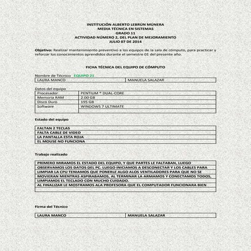 Ficha+para+mantenimiento | DOCX | Computing | Technology & Computing