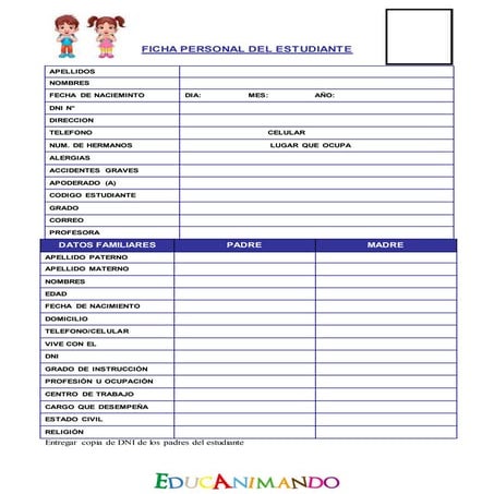 Ficha personal del estudiante | DOCX