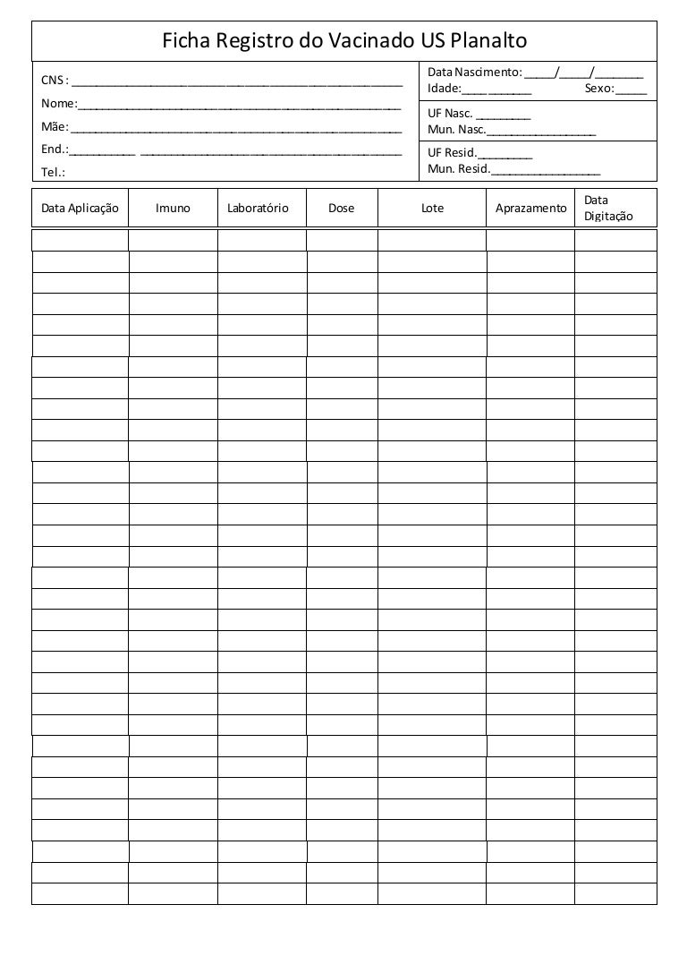 Ficha registro de vacinado