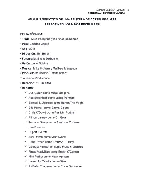 Analisis semiotico de película miss peregrine | PDF