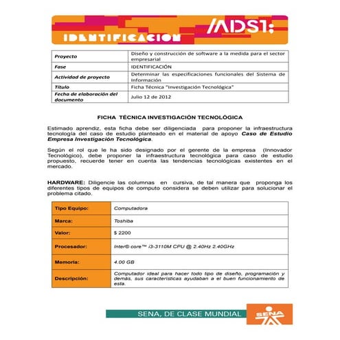 +Ficha tecnica investigación tecnológica | DOC | Computing | Technology & Computing