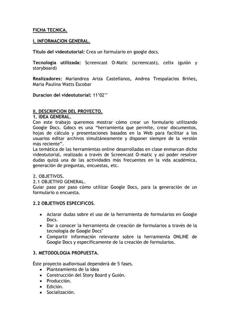 Story board: videotutorial forms google docs | PPT