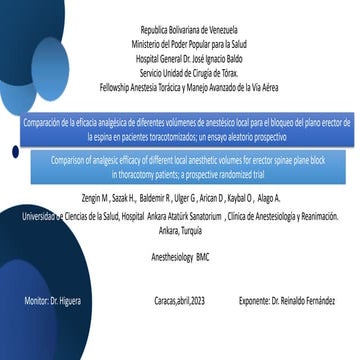 Bloqueo erector espinal ecoguiado en pediatria | PPTX