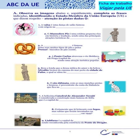 Fichas | Bandeiras dos países da UE para colorir | PDF