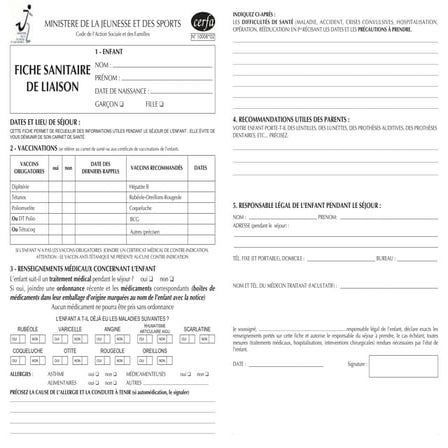 Fiche Sanitaire De Liaison 2025 – UCRB