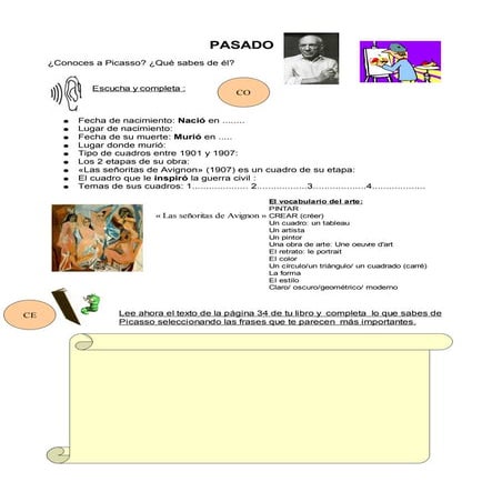 Fiche élève pasado guernica picasso a2 | PDF