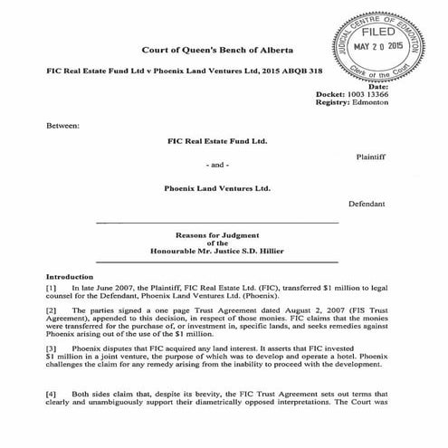 Fic real estate fund ltd v phoenix land ventures ltd 2015 | PDF