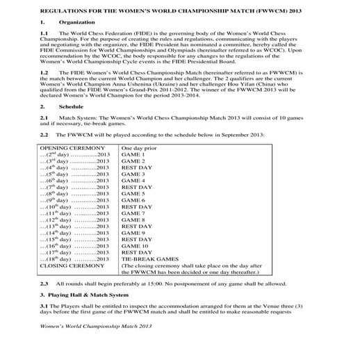 FIDE Women's World Chess Championship Match 2013 | PDF