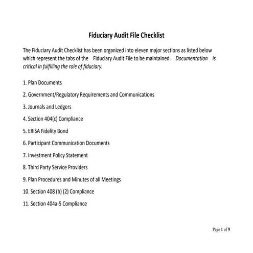 Fiduciary Audit File Checklist | PDF