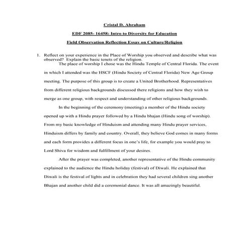 Field ob essay culture religion | DOCX