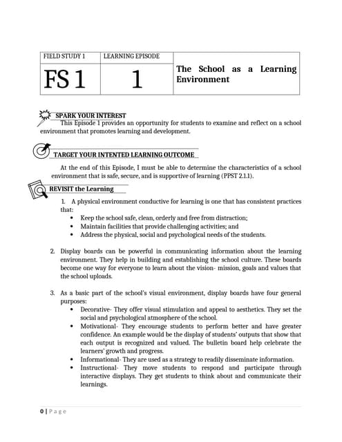 Field study 1 episode 1 | DOC | Educational Assessment | Education
