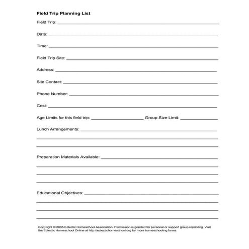 Field Trip Planning Sheet | PDF