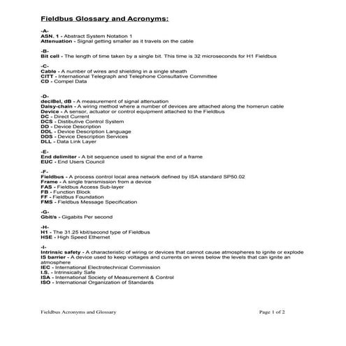 Fieldbus glossary and acronyms | PDF