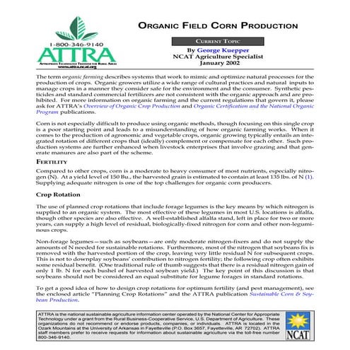 Organic Field Corn Production | PDF