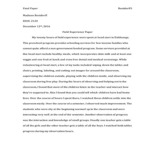 Field experience paper | DOCX