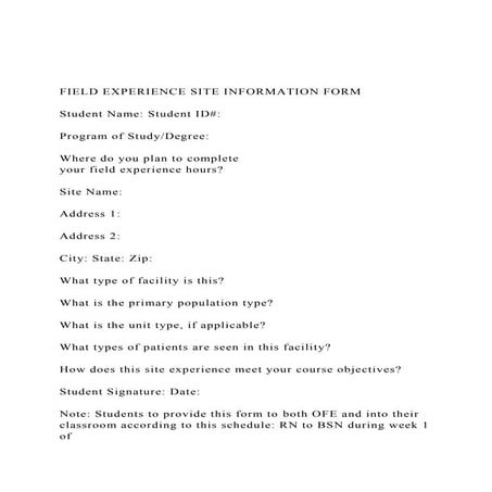 FIELD EXPERIENCE SITE INFORMATION FORMStudent Name Studen.docx