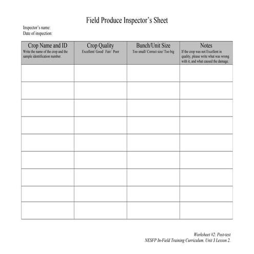 Field inspector's worksheet template | DOC