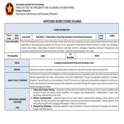 Field Study 1 for the graduating students | PDF