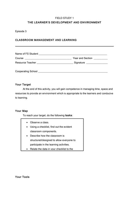 Fs 1 episode 3 classroom management and learning | DOCX