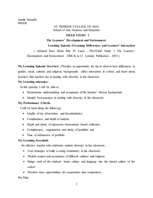 Field Study 1, Episode 5 "Individual Differences And Learner’s ...