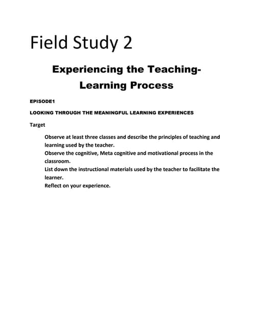 Field Study 2 (FS 2) - Episode 2 [2018] | PDF