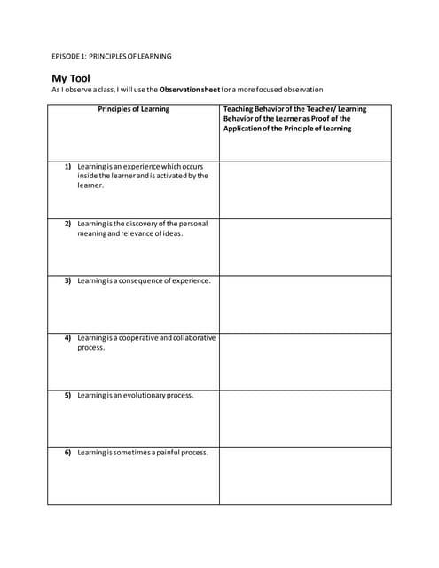 Field Study 2 Episode 1 Principles of Learning | DOCX